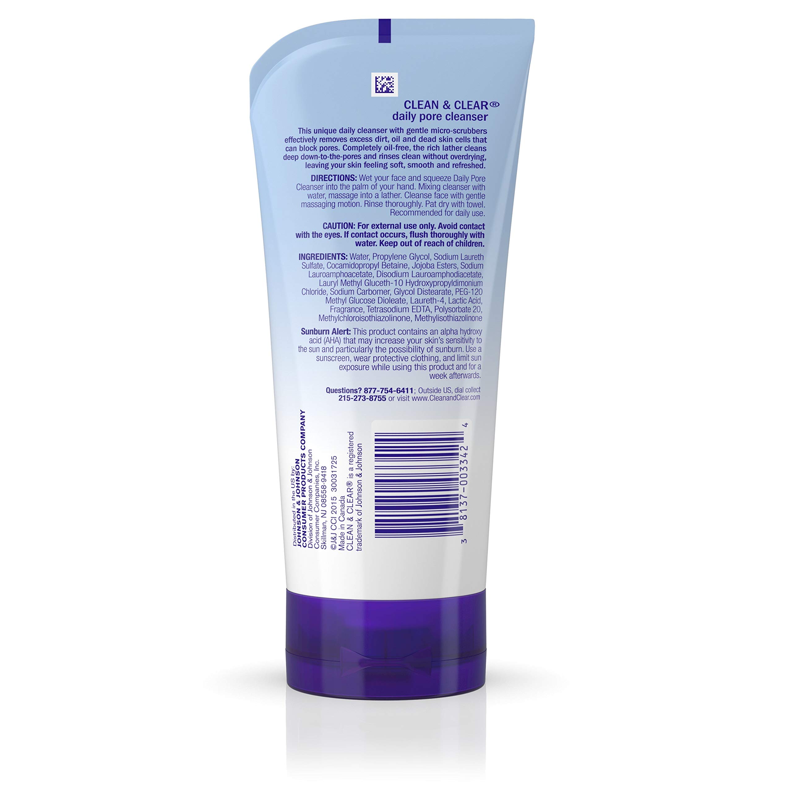 Clean & Clear Daily Pore Face Cleanser, Oil-Free Acne Face Wash for Normal, Oily & Combination Skin, 5.5 oz