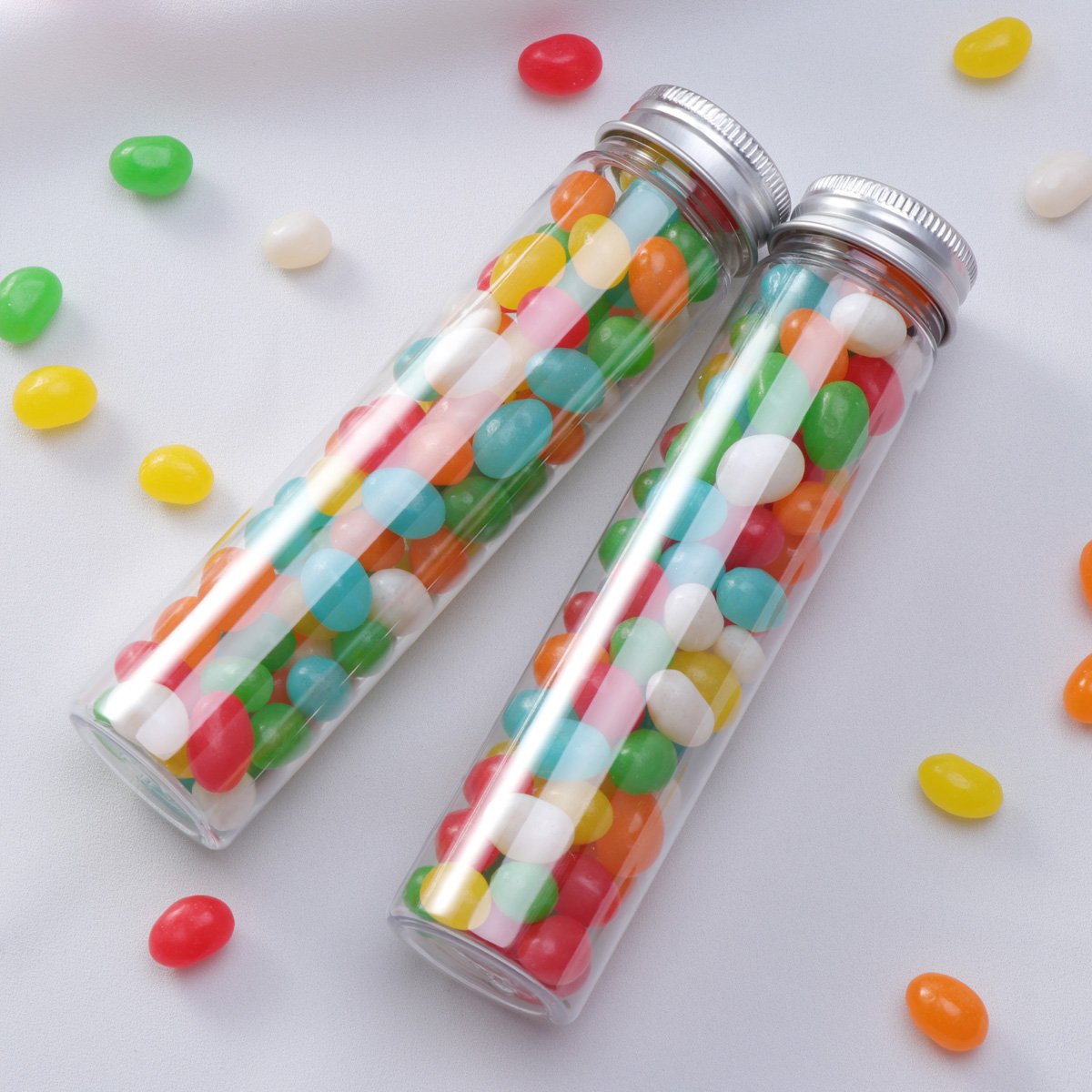 UEETEK 15pcs 110ml Flat-Bottomed Plastic Clear Test Tubes with Screw Caps Candy Cosmetic Travel Lotion Containers