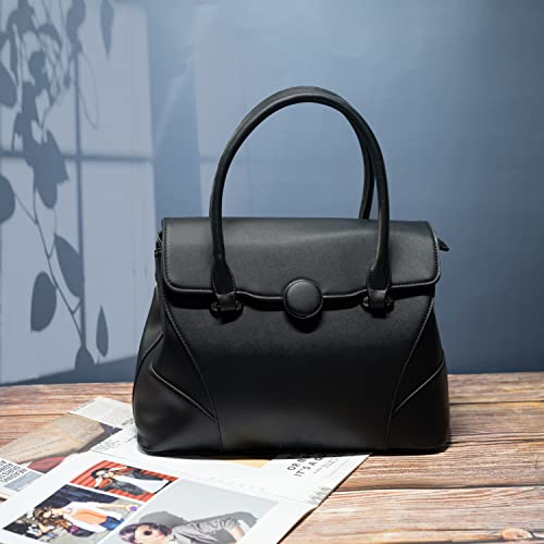 Adirva Handbags for Women, PU Leather Top-Handle Bag, Designer Purse Satchel Shoulder Bags (Black)