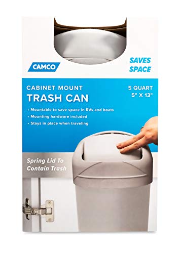 Camco Cabinet Mount Trash Can | Ideal for Tight Spaces in an RV, Boat, Apartment, Dorm Room or Tiny House | Measures 13.5" x 8.5" x 5" (43962)