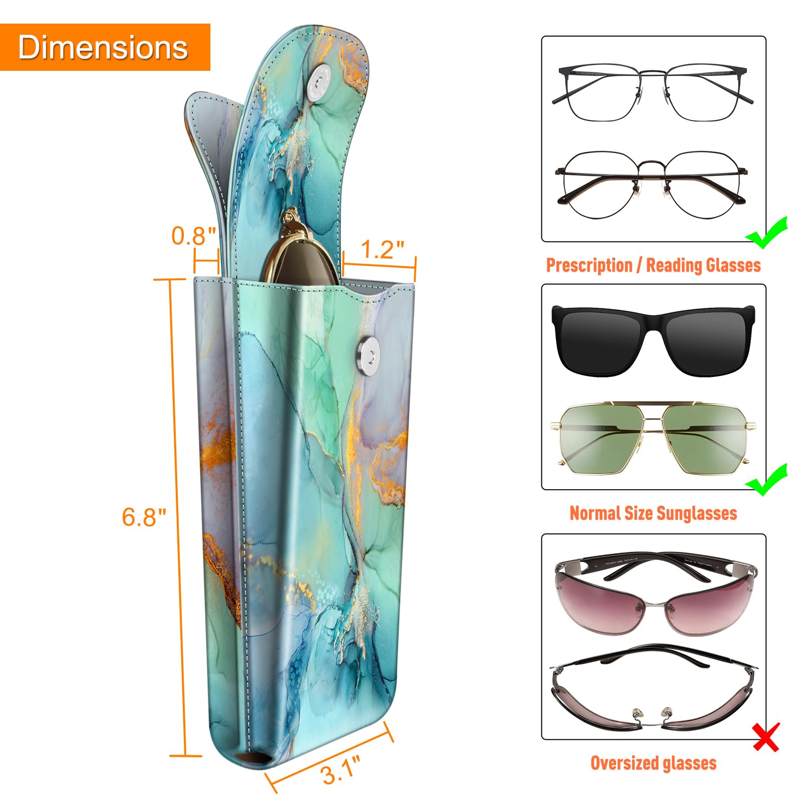 Fintie Double Glasses Case with Carabiner Hook, Portable Vegan Leather Eyeglass Case Anti-scratch Sunglasses Pouch, Emerald Marble