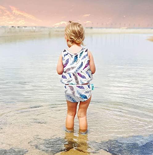 Reusable Swim Diaper and Top for Babies, Infants & Toddlers - Adjustable Girls Swimming Diaper 0-2 Years, Eco-Friendly Washable with Snaps – Tribal Feather – 1 Set by Will & Fox