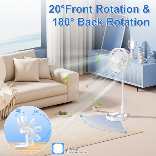 AKOFIC Portable Standing Fan with Solar Panel, Battery & Solar Powered Fan for Travel, 8" Rechargeable USB Foldable Compact Pedestal Fan, 3 Speeds Quiet Telescopic Desk Fan for Home Bedroom Camping