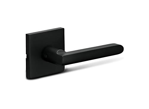 Berlin Modisch Dummy Lever Door Handle Pack of 2 Slim Square Non-Turning Single Side Pull Only Lever Set [for Closet or French Doors] Heavy Duty - Iron Iron Black Finish
