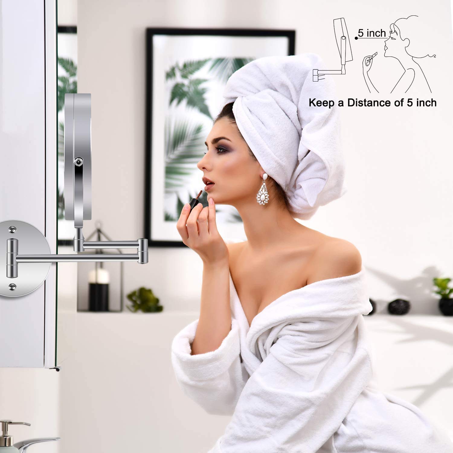 Wall Mounted Makeup Mirror, 1X 10X Magnification 360 Degree Rotation Double Sided Led Lighted Vanity Mirrors for Bathroom AC Adapter or Battery Operated