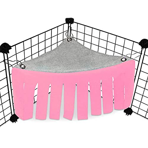 EastVita Tassel Hammock Corner Pet Shelter Tent Nest Corner Hidden Habitat Tent Peekaboo Toys Cage Accessories for Guinea Pigs Ferrets Chinchillas Rats Bunny and Other Small Animals Light Pink