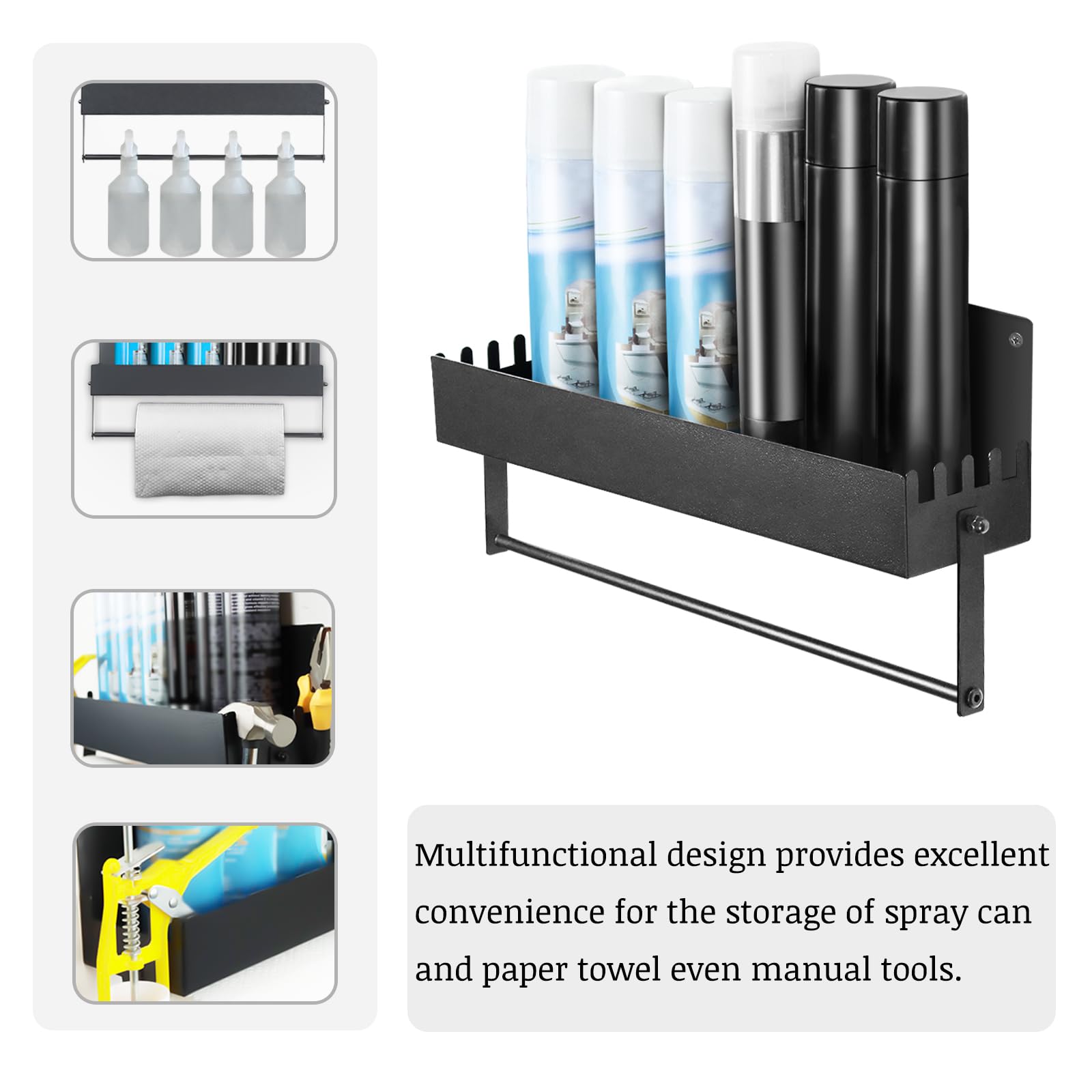 Ansonation Spray Bottle Holder,Garage Paper Towel Holder with Shelf Garage Organizer Wall Mount with Hooks Heavy Duty Paint Bottle Organizer for Garage Home Tool Shed Workbench