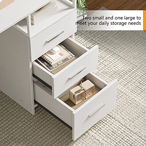 CubiCubi Computer Desk with Drawers, 47 Inch Home Office Desk, Study Writing Table, Modern Office Desk, White