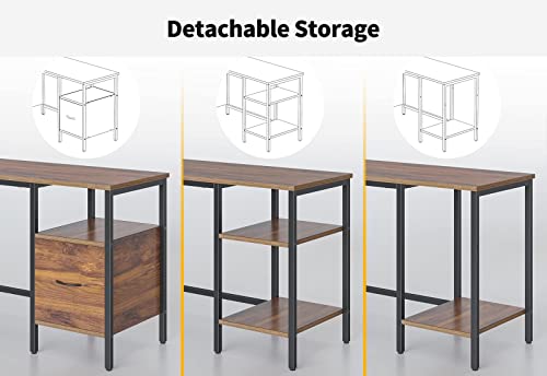 CubiCubi L Shaped Desk with Shelves, 59.1 Inch Corner Computer Desk, Home Office Gaming Writing Workstation with Large Non-Woven Drawer, Deep Brown