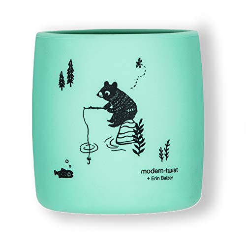 modern-twist Sip Set, Food-Grade Silicone, Waterproof, Dishwasher, Freezer Safe, Reusable Cups – Green Bear Family, Pack of 2