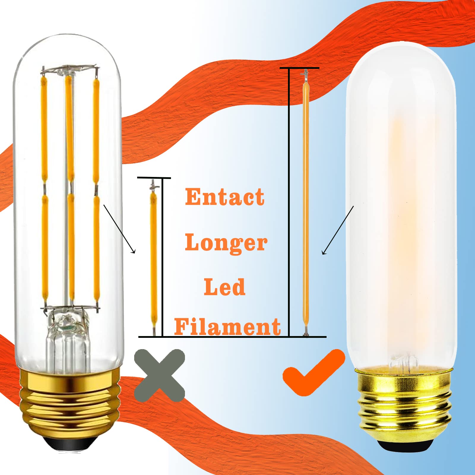 Yaoten T10 Dimmable Led Bulb, Frosted Led Light Bulb, 2W Equal to 25 Watt, 2700K Warm White Tubular Edison Bulb, E26 Base, for Cabinet, Displaying Cabinet, Pack of 3
