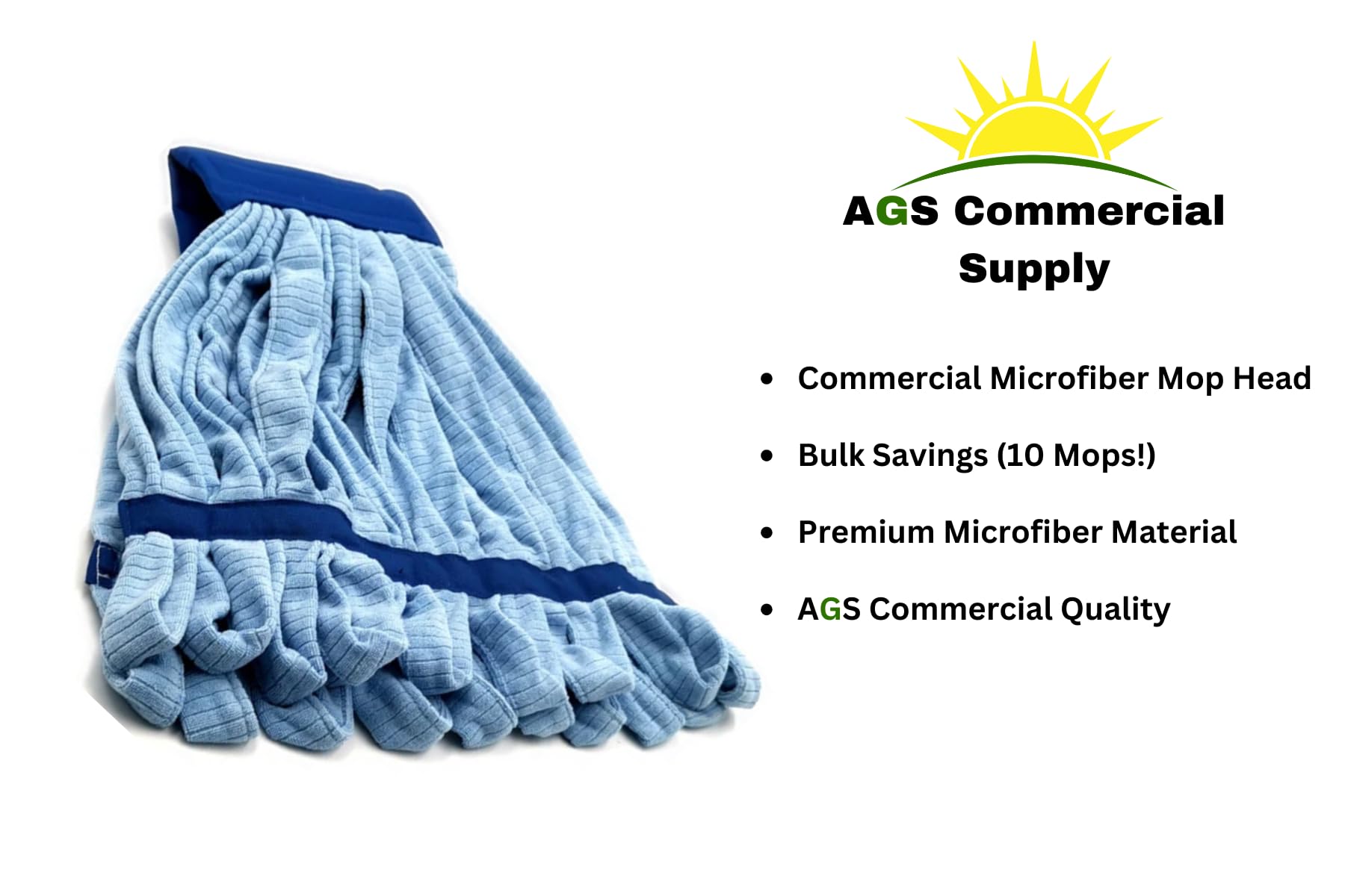 AGS Commercial Microfiber Mop Head - Microfiber Mop Head Replacements - Commercial Mop - Microfiber Mops for Floor Cleaning - Mop Heads - Micro Fiber Mop - Trapeadores (AGSMFM10)