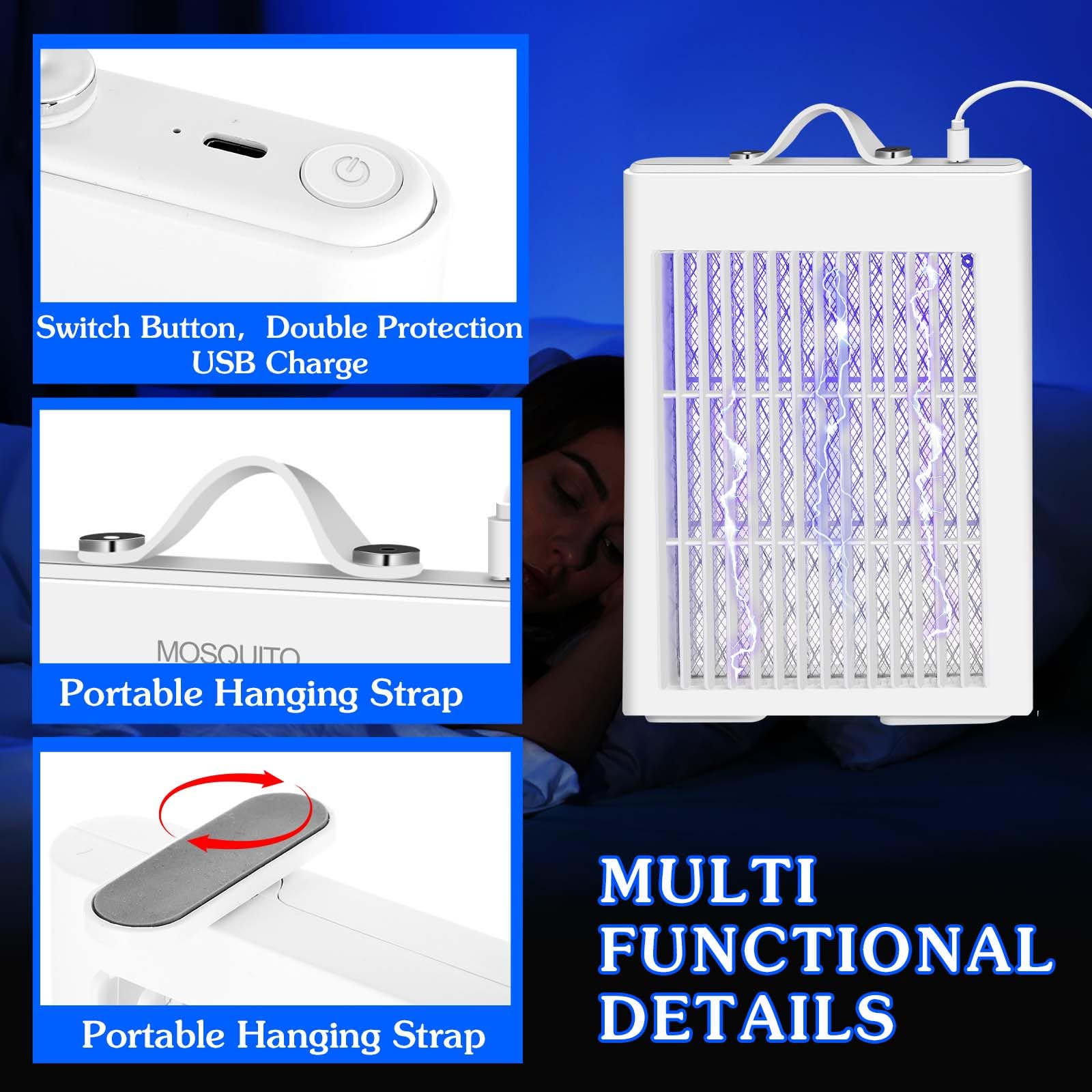 Qualirey Electric Bug Zapper Indoor, 3000v Powerful Mosquito Killer USB Powered Mosquito Zapper Lamp, Insect Traps Fly Zapper for Home, Kitchen, Bedroom, Office(White)