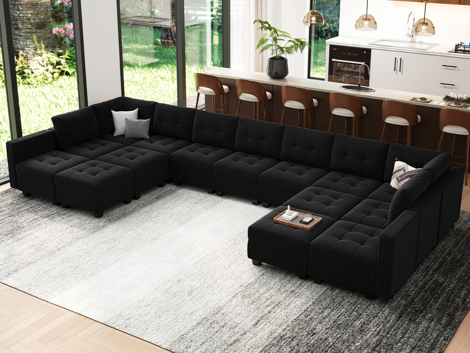 Belffin Modular Sectional Sofa, Oversize U-Shaped Couch with Storage Seats, Velvet Convertible Sofa Couch with Reversible Chaise, Beige