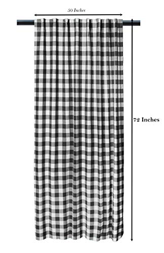 Black White Cotton Curtains, Back Tab Farmhouse Cotton check Curtain 50x72 Inch, Tab Top Bathroom Window Treatment Décor Panel For Kitchen Nursery Livingroom Bed Room Gingham Check Curtains -2 Panels