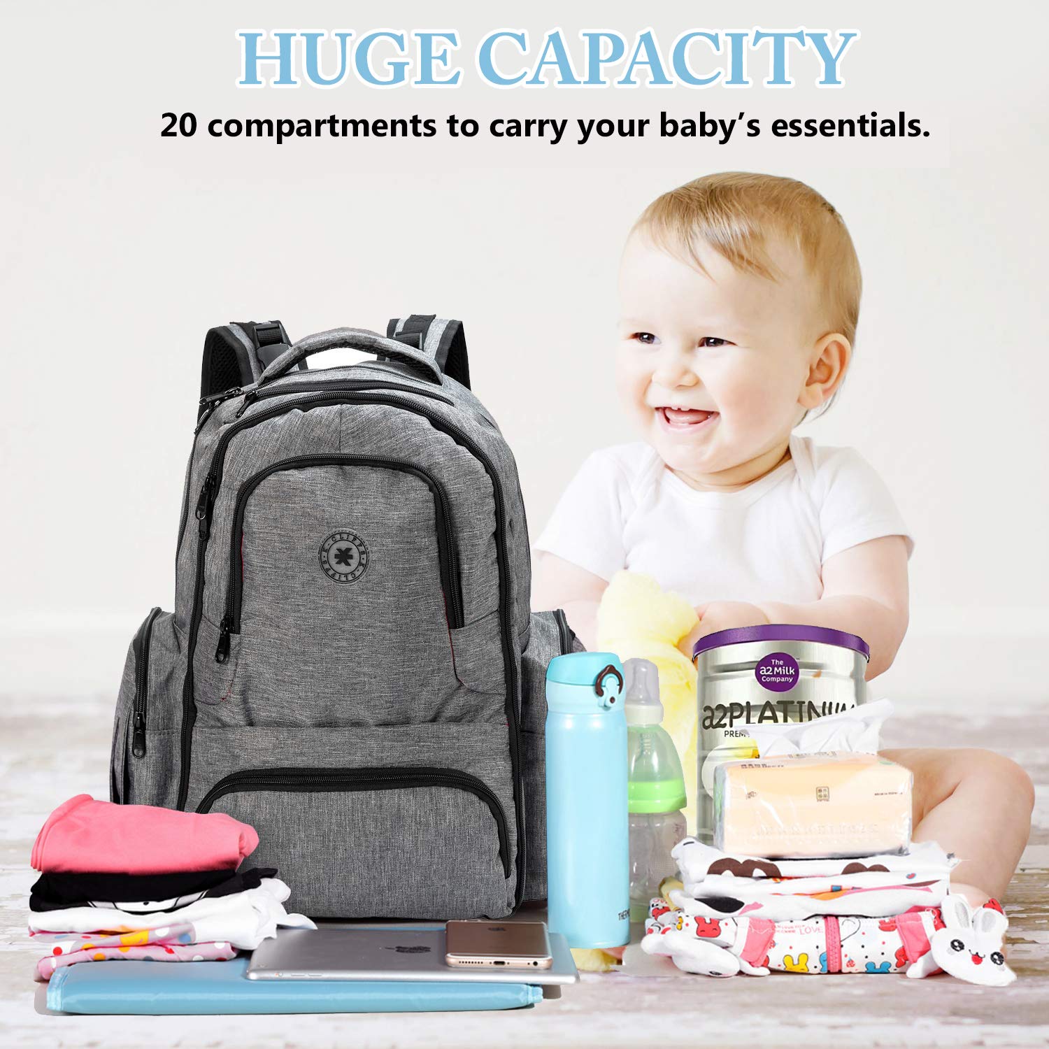 Diaper Tote Baby Nappy Messenger Bag Travel Purse For Mom & Dad w/Stroller Straps & Changing Pad Grey… (Tote)