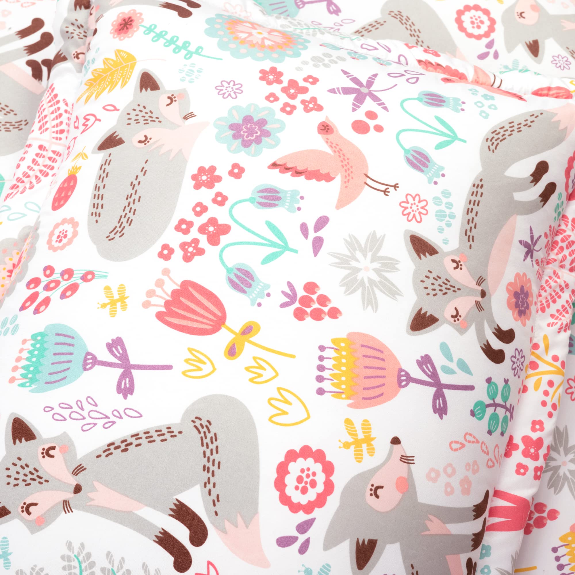 Lush Decor Pixie Fox Reversible Comforter Set, 5 Piece Set, Twin XL, Pink & Gray - Kids Bedding with Sheet Set - Comforter Set for Girls - Toddler Bedding - Floral & Hearts - Woodland Bedroom Decor