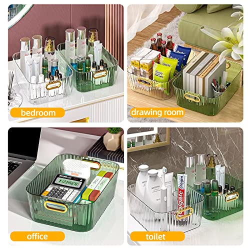 BIEDUM 2 Pack Open Compartment Clear Plastic Organizer, Rectangular Makeup and Vanity Storage Bin and Pantry Caddy with Pass-Through Handles for Bathroom Kitchen Refrigerator Organizers and Storage