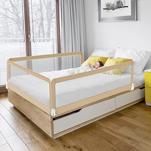 HONEY JOY Bed Rail for Toddlers, 71-in Extra Long, Portable Safety Bed Guardrail w/Double Safety Child Lock, Foldable Baby Bed Rail Guard, Fit King & Queen Full Twin Size Bed Mattress(Beige, Pack 1)