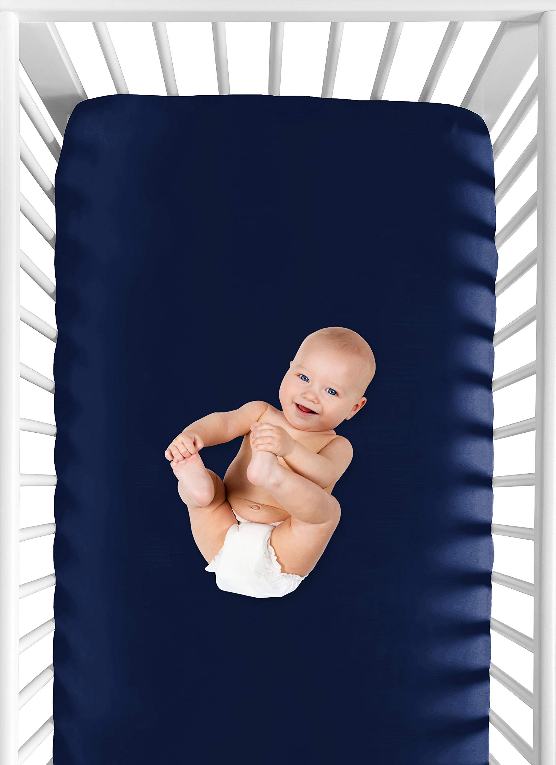Sweet Jojo Designs Fitted Crib Sheet for Navy Blue, Mint and Grey Woodsy Boys Baby/Toddler Bedding Set Collection - Navy Blue