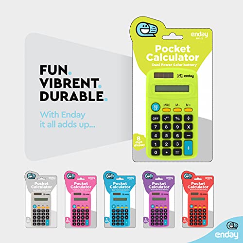 Calculator Green, Basic Small Solar and Battery Operated, Large Display Four Function, Auto Powered Handheld Calculator School and Kids Available in Blue, Red, Purple, Grey, Pink, 1 PK β by Enday