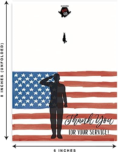 Red Door Inspirations Memorial Day, July 4th Independence Day, Veteran's Day, Military Appreciation Note Cards, 20 pack includes cards and envelopes (Military Appreciation)