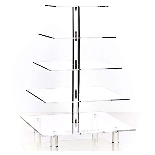 Hayley Cherie 5 Tier Square Cupcake Stand - Extra Thick 5mm Base - Acrylic Tiered Cake Stand - Dessert or Cupcake Tower