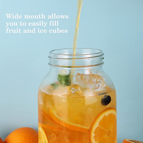 CUCUMI 3pcs 64oz Wide Mouth Glass Mason Jar Pitcher, 2 Quart Heavy Duty Glass Pitcher with Lid and Spout for Cold Brewed Tea, Juice, Coffee, Milk
