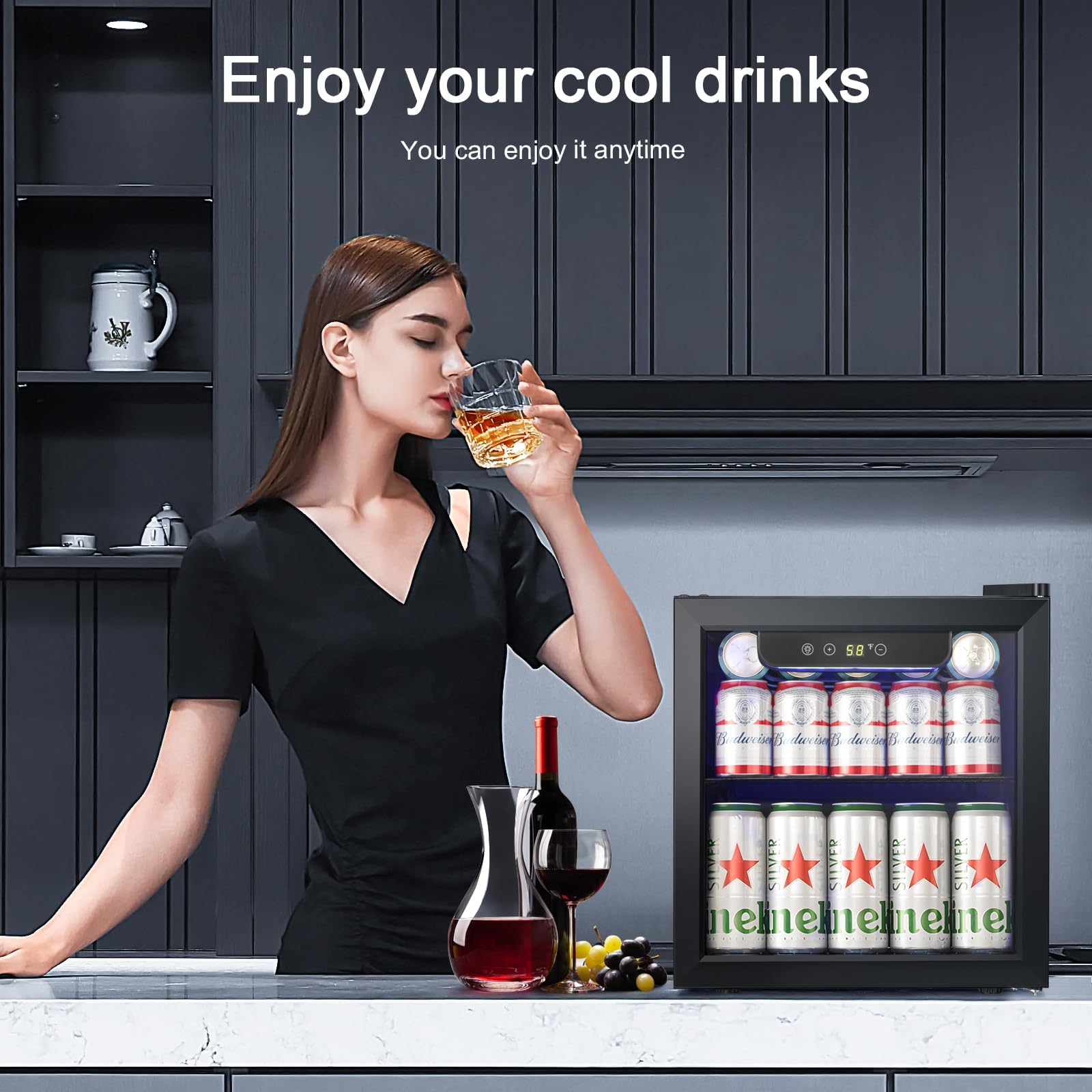 Antarctic Star Mini Fridge Cooler - 12 Bottle 48 Can Beverage Refrigerator Glass Door for Drinks or Beer Wine –Small Drink Dispenser for Home, Office or Bar, Electronic Knob Control,1.3cu.ft.