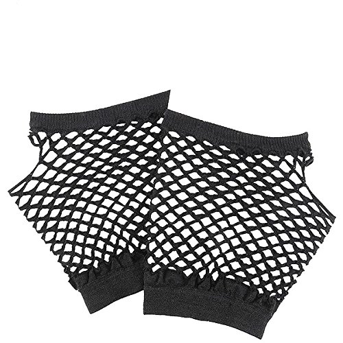 80's Punk Black Fingerless Fishnet Short Gloves - One Size, 2-Piece Set - Ideal for Christmas, Halloween, & Theme Parties