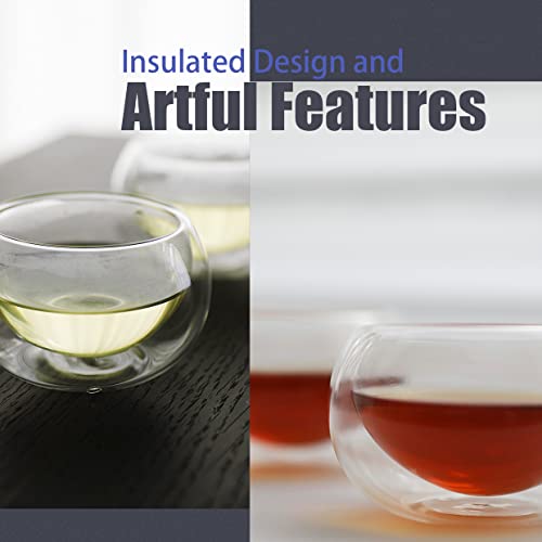 PunPun Tea Cups Double Wall Borosilicate Glass Espresso Cups Heatproof Insulating Teacups glass Set of 4 Demitasse Gift Box (2.7 oz. / 80ml) …