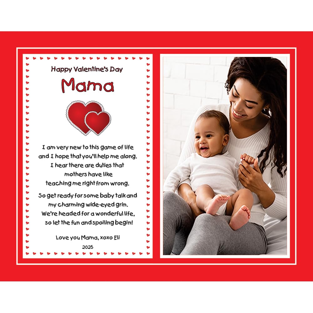 First Valentine's Day Gift, Mommy Poem From Newborn Baby Boy or Girl, 8x10 Inch Print Personalized With Names and Photo
