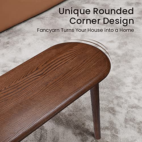 Fancyarn Wood Bench, 47" L FAS Grade 100% Solid Oak Wood Bench w/Rounded Corner, Large Comfortable Seat, Firm Mortise & Tenon Structure, Long Bench for Dining Room, Entryway, Bedroom