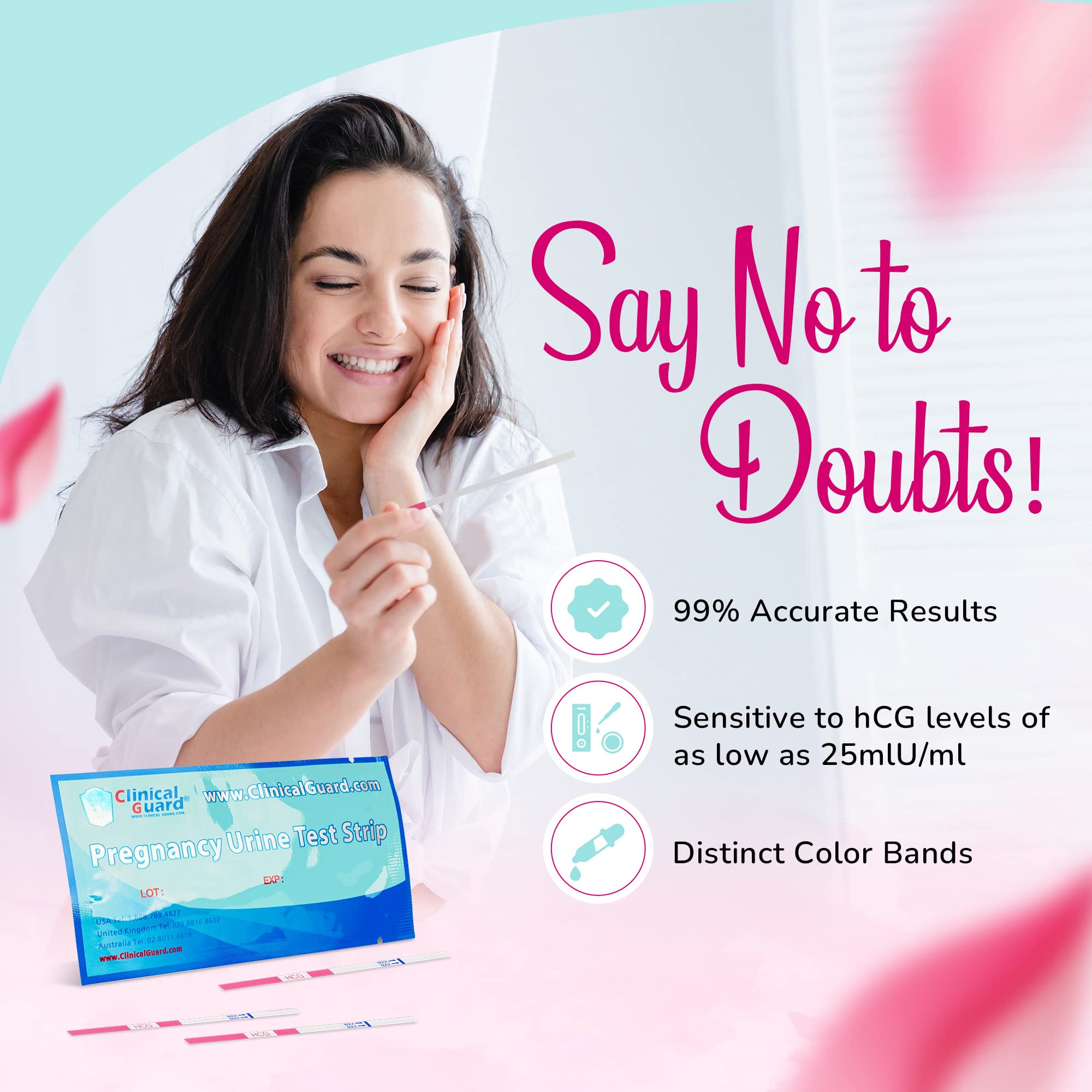Clinical Guard 100 Pregnancy Tests Strips - Sensitive & Accurate Measurement Within 5 mins - Early Detection Pregnancy Test Strip - Easy to Use for Home Tests - HCG Test Strip Kit