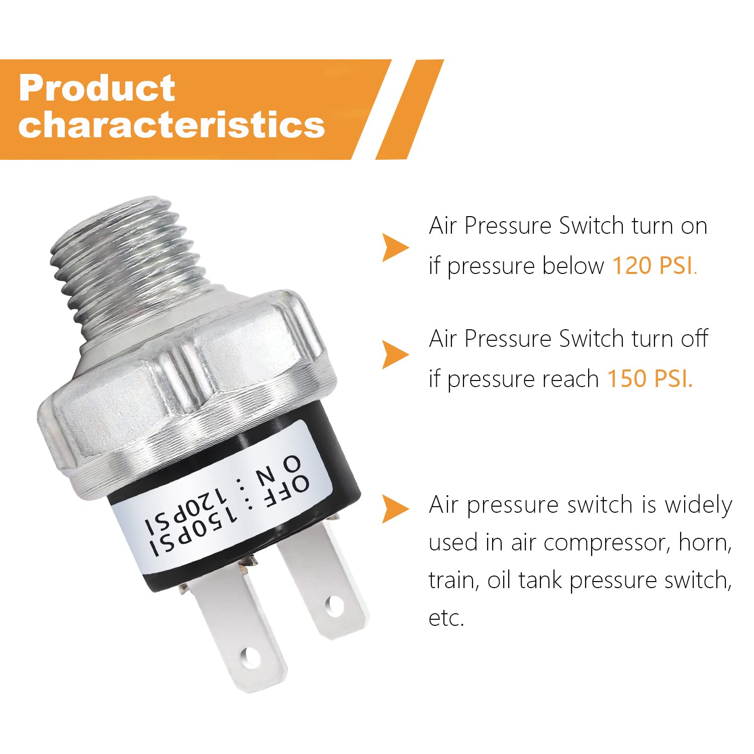 mankk Air Pressure Switch 120-150 PSI Thread 1/4"NPT 24V 12V DC Air Compressor Pressure Switch for Air Horn Train 120-150-1/4"NPT-W