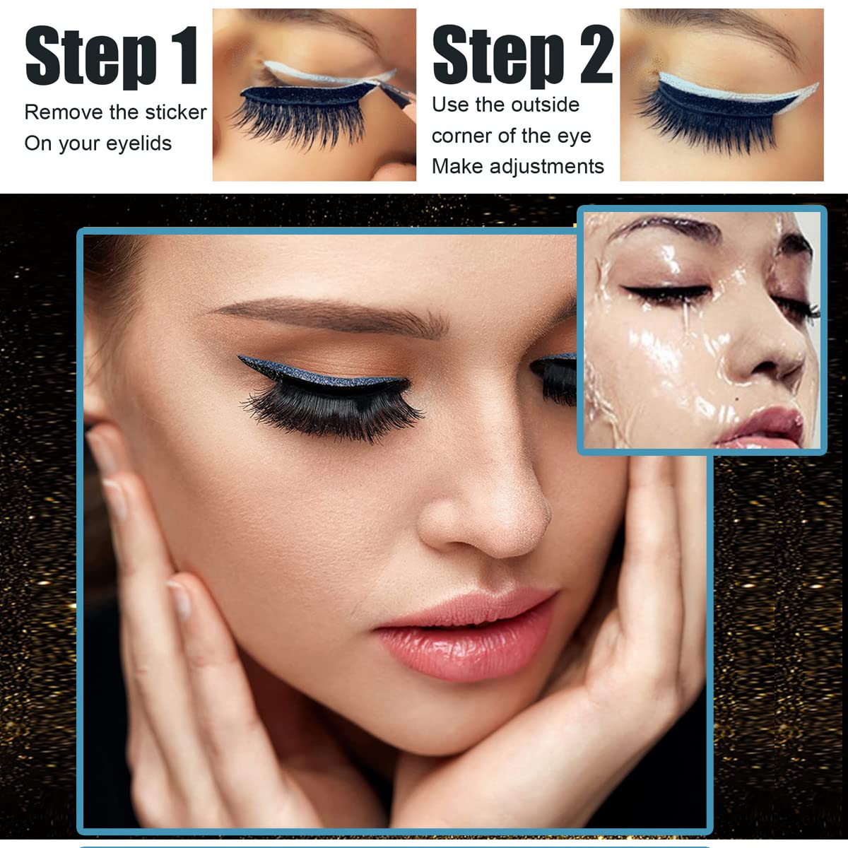 Aaiffey Eyeliner Sticker with Eyelashes,Reusable Eyelashes & Eyeliner Stickers Natural & Waterproof Eyelashes Makeup Stickers Instant for Women 4 Pairs (Black)