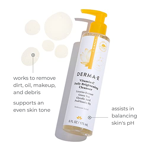 DERMA-E Vitamin C Cleanser - Daily Brightening Cleanser β Hydrating Face Wash to Even Out Skin Tone β Moisturizing Face Cleanser for a Radiant Glow, 6 fl oz