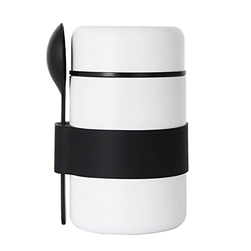 BYBYCD Food Container Portable Solid Color Vacuum Jar Stainless Steel Inner Stewed Cup Mini Insulated with A Spoon Breakfast Cup(Silver&Black)