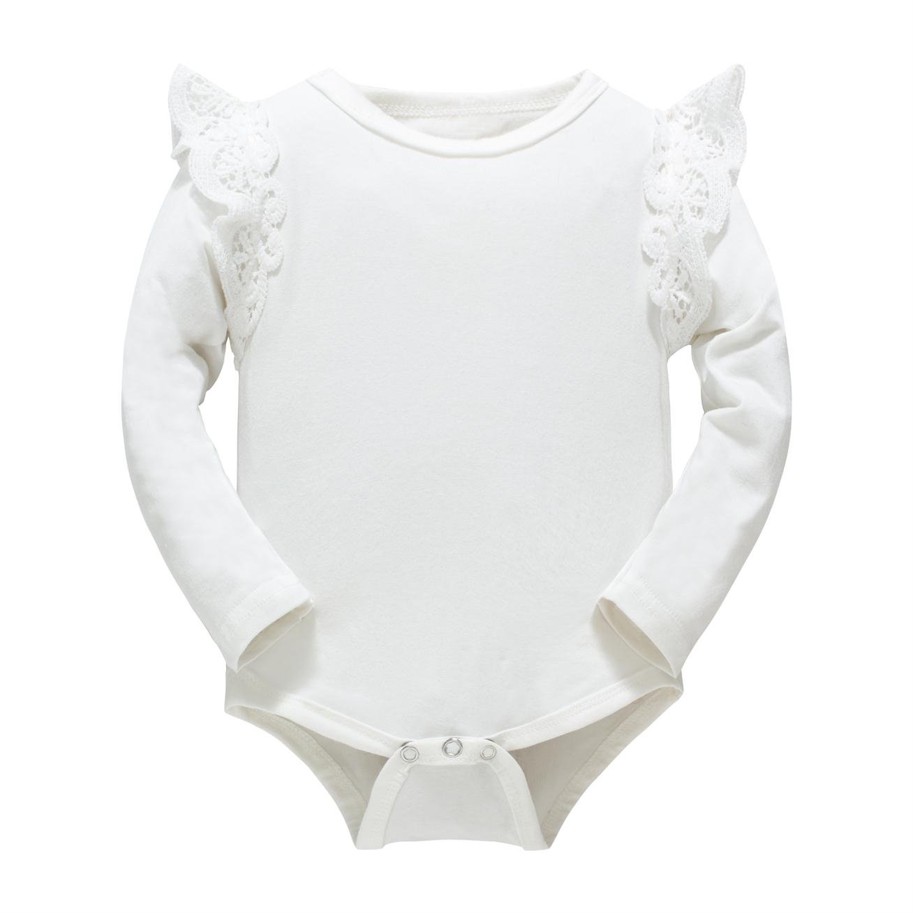 Huata Baby Girls Boys Long Sleeve Bodysuit Baby Romper (White, 12-18 Months)