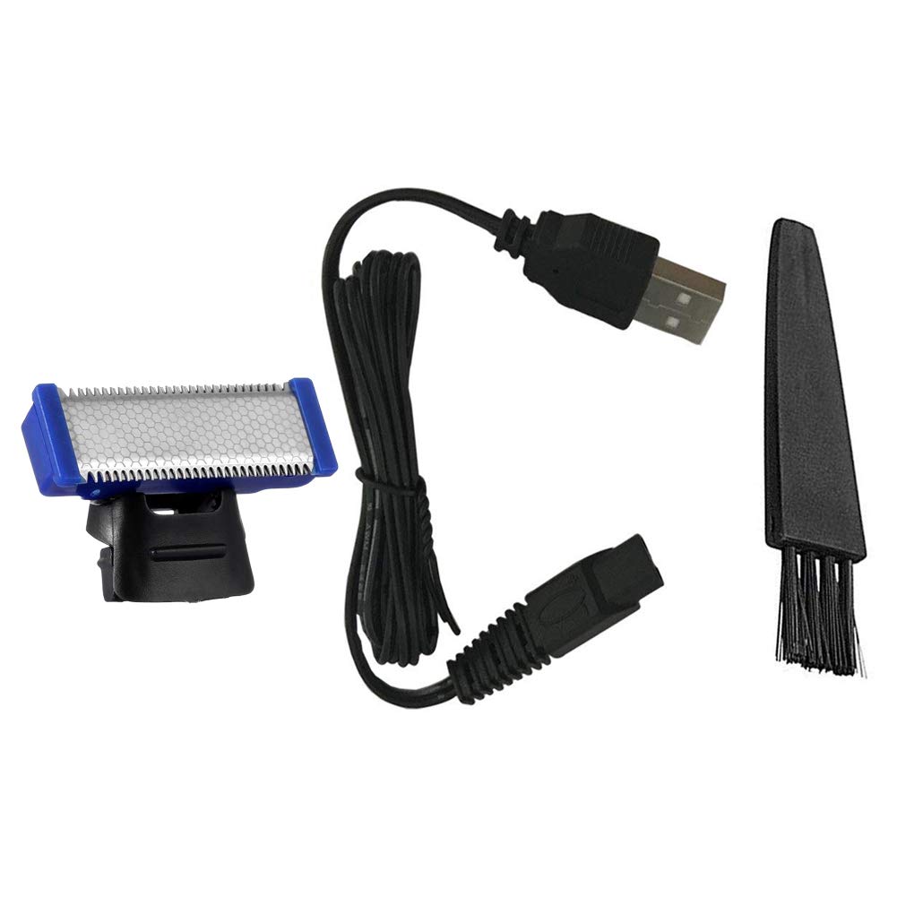 4PCS Shaver Head Replacement Charger and Brush for Electric Solo Shaver Cleaning Bursh USB Data Cable Power Trimmer Solo Head Replacement Charge Line (4Shaver head & cord&brush)