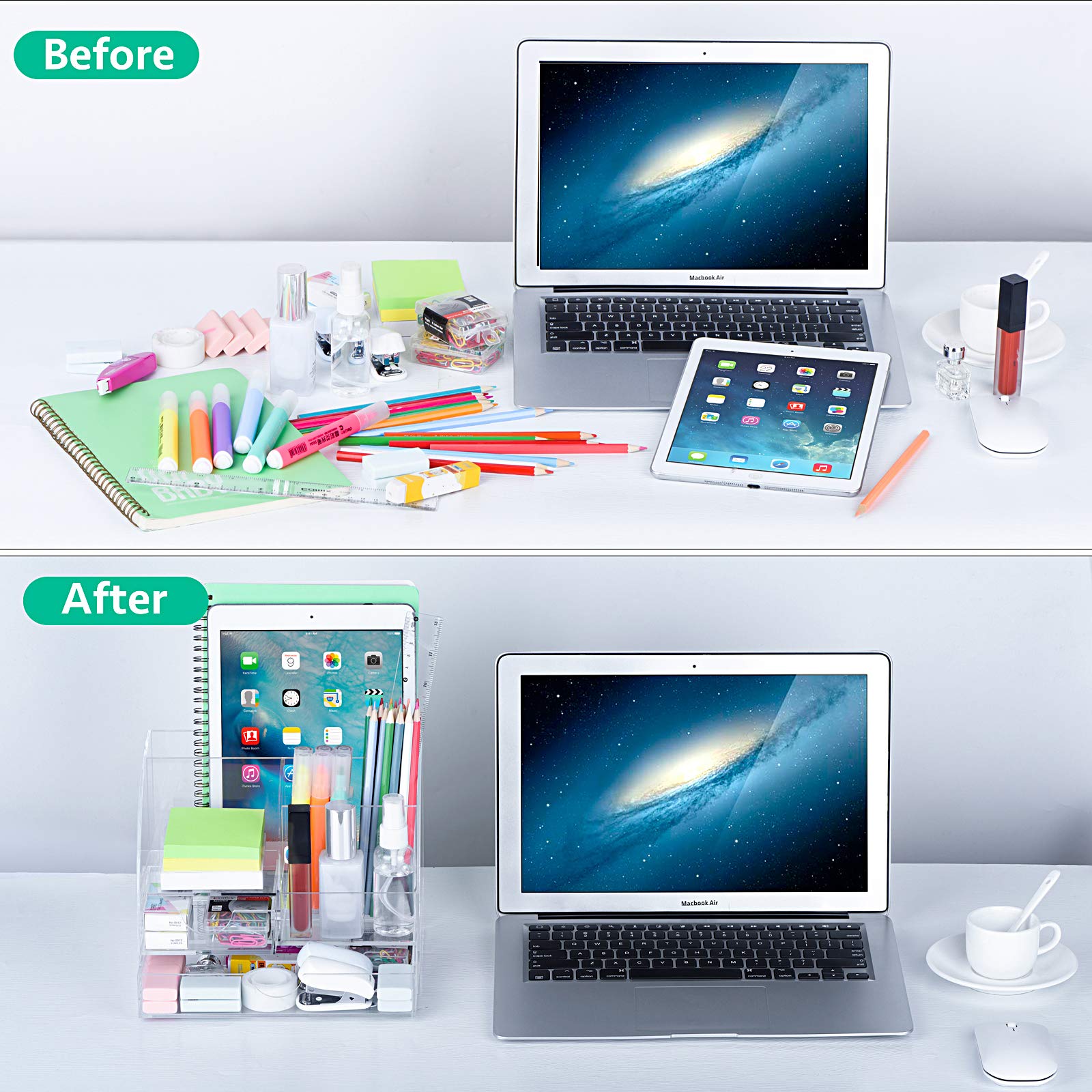 Acrylic Office Desk Supplies and Accessories,clear Desk stationary organizer with Drawers, Pen and Pencil Holder,Desktop Organization