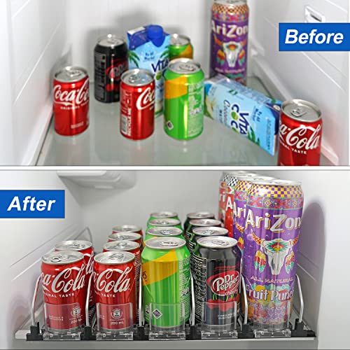 BUDO Soda Can Organizer for Fridge, Self-Pushing Drink Holder for Refrigerator, Adjustable Width Beverage Water Beer Storage for Kitchen Pantry, Holds up to 30 Cans (16.4inch, 5 Rows)