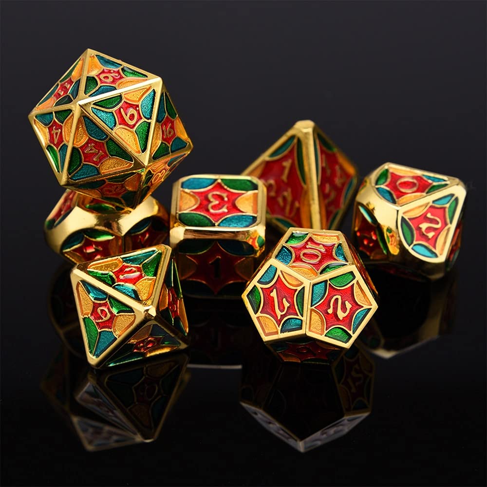 SUWEILE SZSZ Nebula Metal Polyhedral Dice Set D4 D6 D8 D10 D% D12 D20 for Table Games RPG DND 0212 (Color : White Rainbow8)