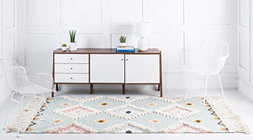 Unique Loom Mesa Collection Geometric, Natural Fibers, Southwestern, Bohemian Area Rug, 3' 3" x 5' 1" Rectangle, Light Aqua/Ivory