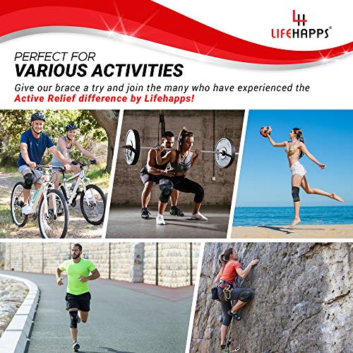 Active Relief Knee Brace by Lifehapps - Gel Knee Support and Compression Sleeve with Side Stabilizers for Arthritis Joint Pain, Meniscus Tears, ACL, MCL Injuries, Exercise, Running (Black, XL)