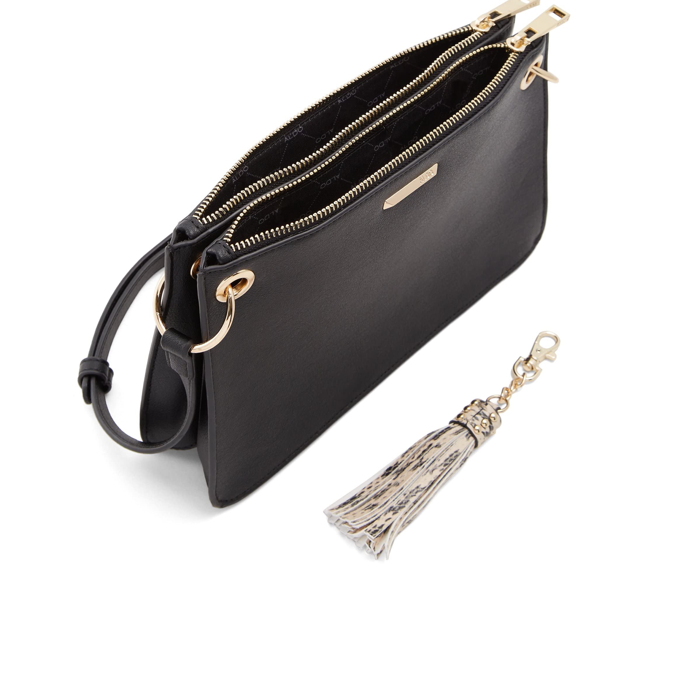 ALDO Women's Pouilley Crossbody Handbag With Adjustable Strap and Tassel detail, Black