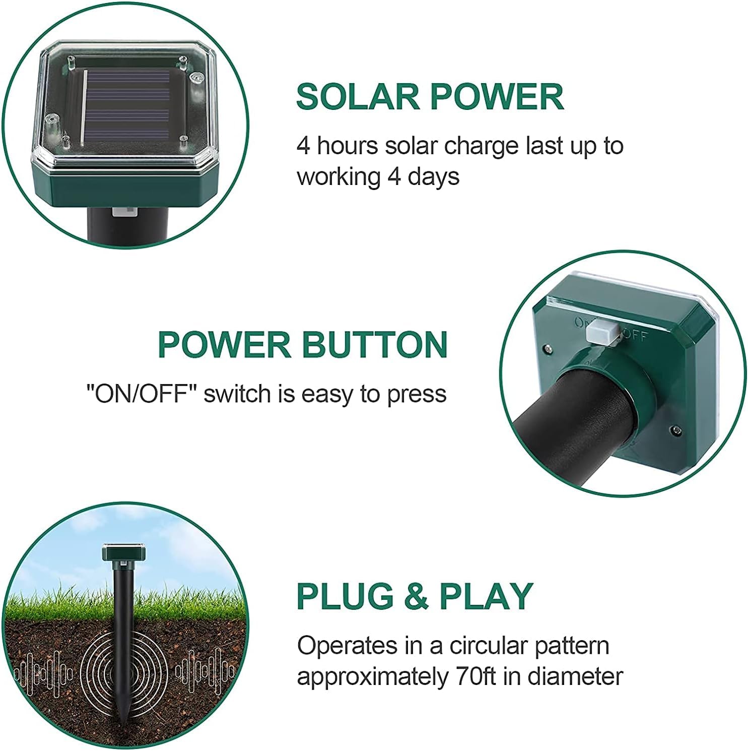 AMIAEDU Mole Repellent Solar Powered 8 Pack, Waterproof Vole Chipmunk Repellent Outdoor,Ultrasonic Gopher Mole Repellent for Lawn Garden, Mole Deterrent,Groundhog Repeller, Snake