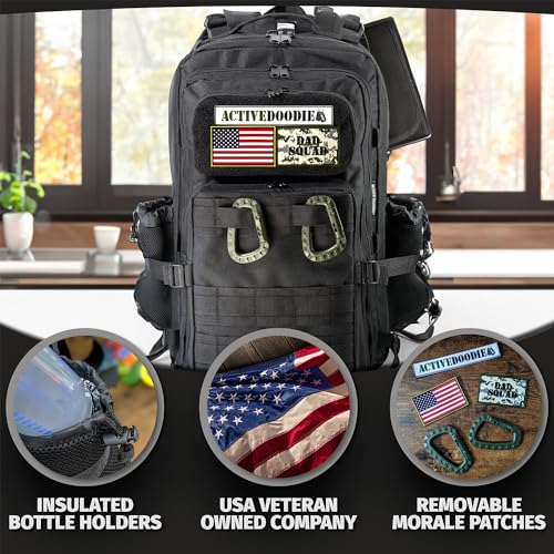ActiveDoodie Dad Gear - Dad Diaper Bag for Men with Waterproof Changing Pad, Removable Dad Patches, Mens Diaper Bag, Black