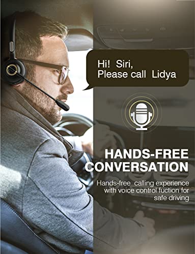 Bluetooth Headset with Microphone, NIXIUKOL Trucker Bluetooth Headset Noise Cancelling Microphone with Charging Base, Hands-Free Wireless Cell Phone Headset for Home Office Call Center Skype PC Laptop