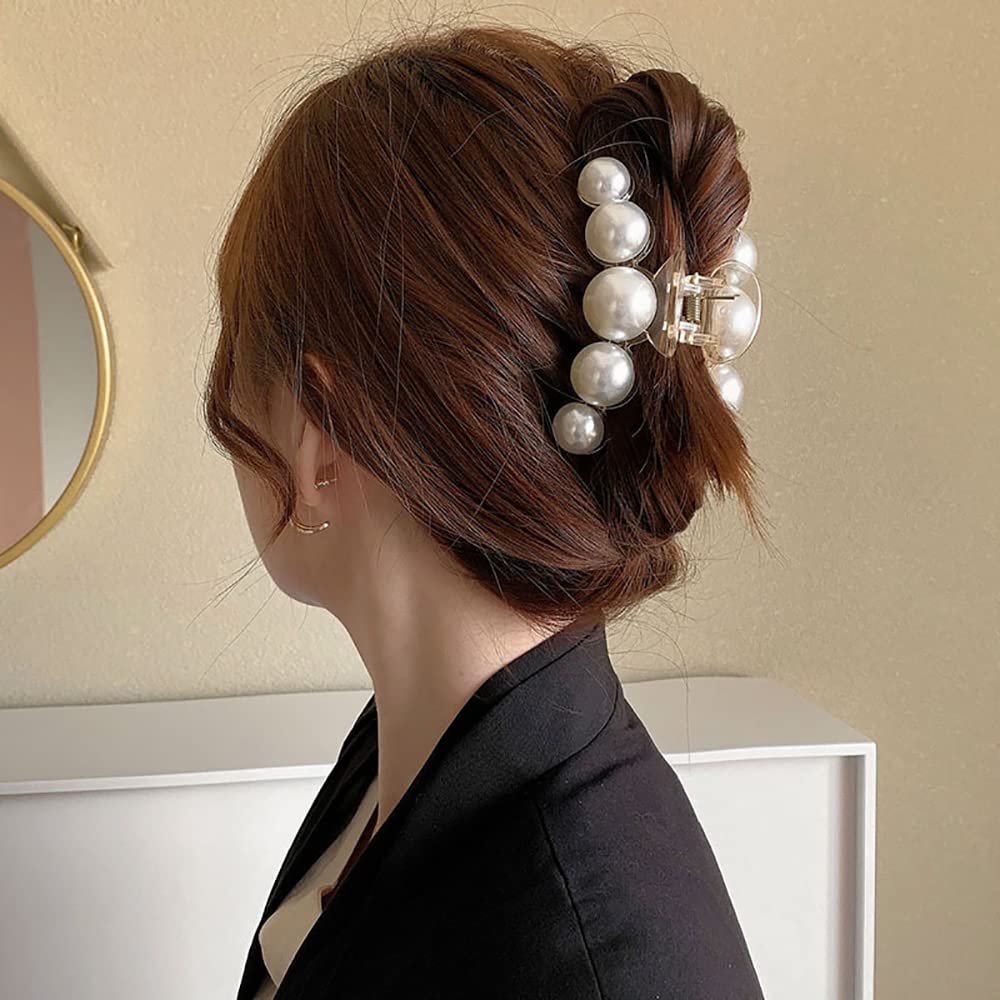 AIUPUOC Elegant Big Pearl Hair Clip - White Big Size Acrylic Hairpin Hair Crab Barrettes Hair Accessories for Women - 1Pcs